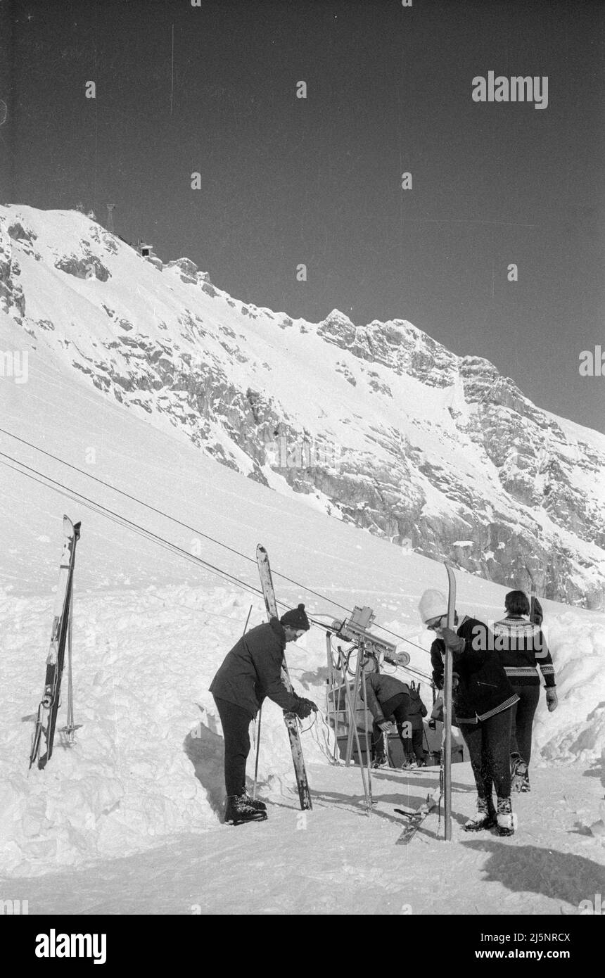 On February 21, 1965, the rope attendant Josef Rimmel propped up on the ...