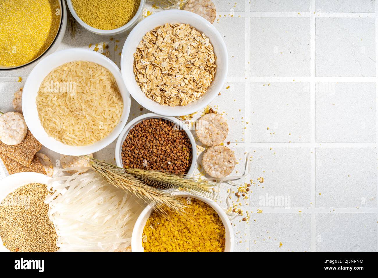 Selection of whole grains gluten free cereals. Set of various non ...