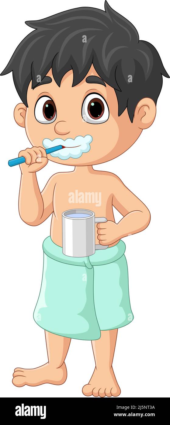 Cute little boy brushing teeth Stock Vector Image & Art - Alamy