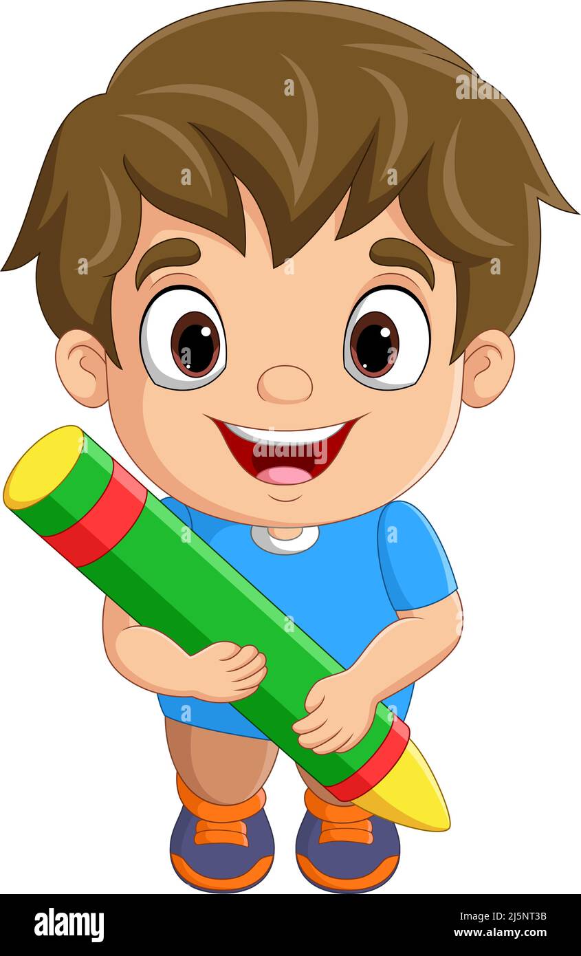 Cartoon little boy holding a big crayon Stock Vector Image & Art - Alamy