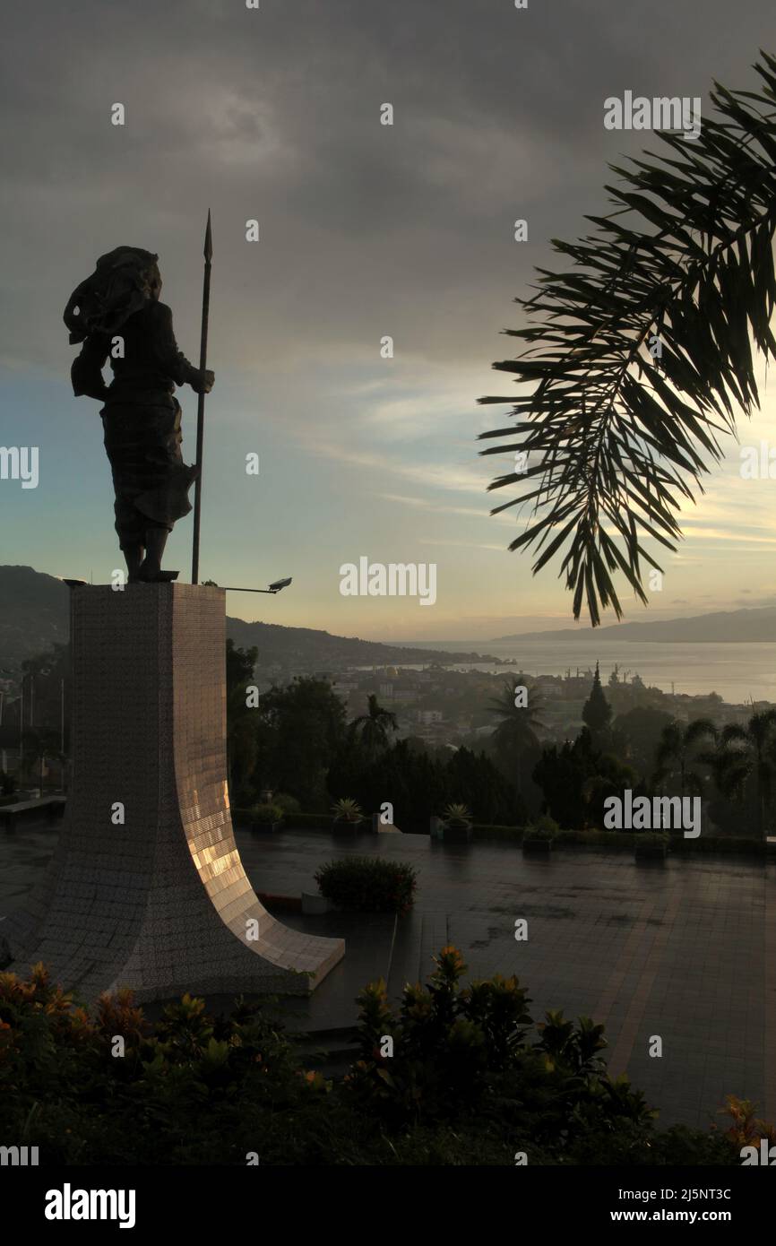 Silhouette of the 8-metre statue of Martha Christina Tiahahu (1800-1818 ...