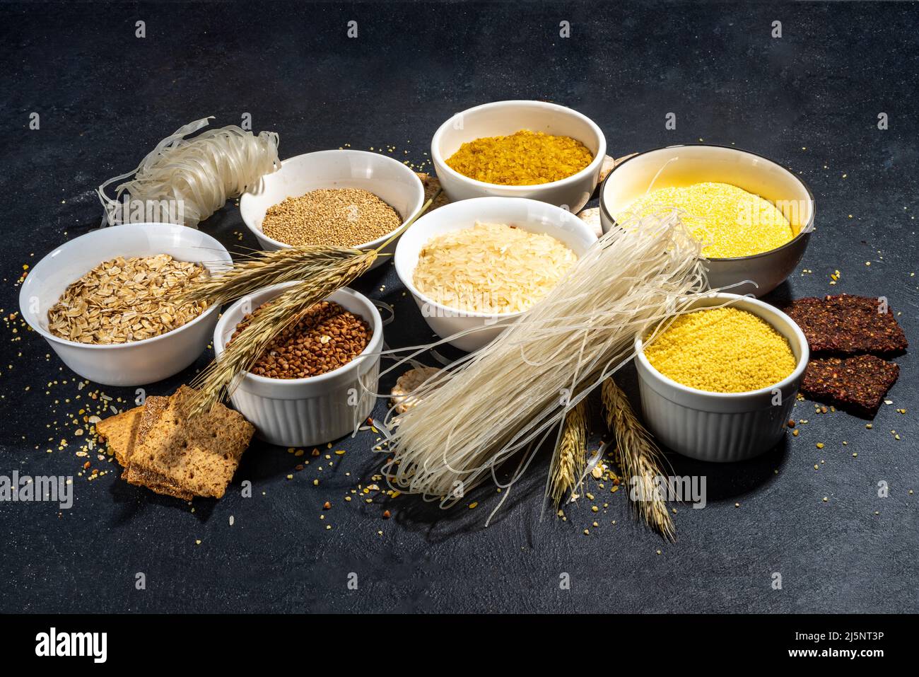 Selection of whole grains gluten free cereals. Set of various non ...