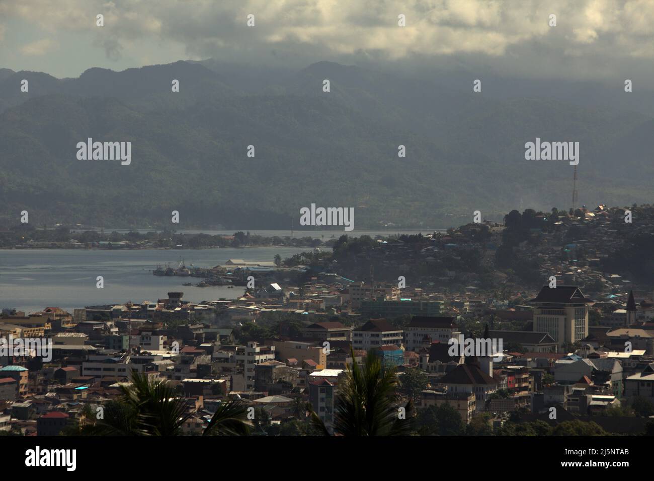 Bay of Ambon and part of Ambon City are seen from Karangpanjang hill in ...