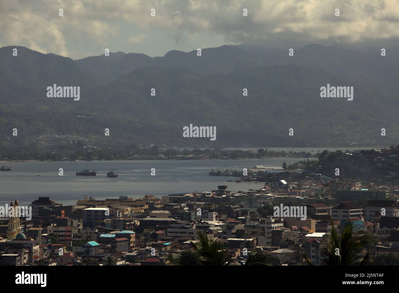 Bay of Ambon and part of Ambon City are seen from Karangpanjang hill in ...