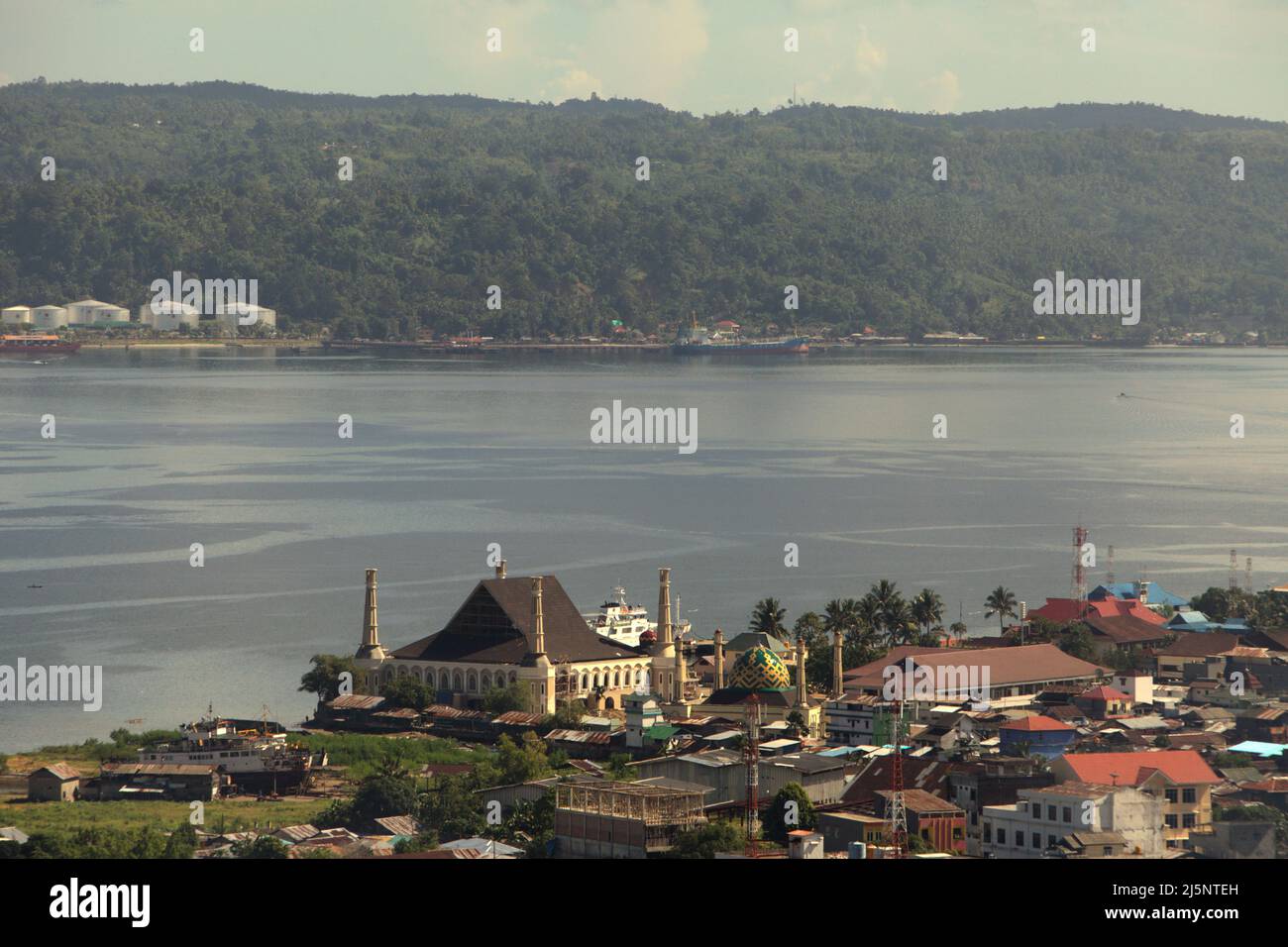 Bay of Ambon and part of Ambon City are seen from Karangpanjang hill in ...