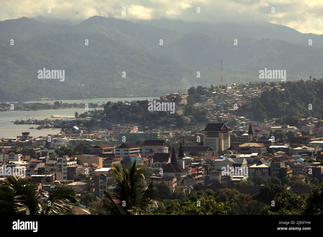 Bay of Ambon and part of Ambon City are seen from Karangpanjang hill in ...