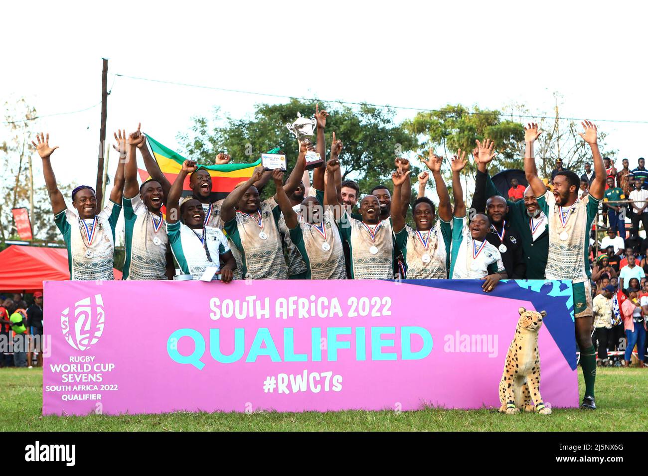 Kampala, Uganda. 24th Apr, 2022. Runner-up team Zimbabwe celebrates ...