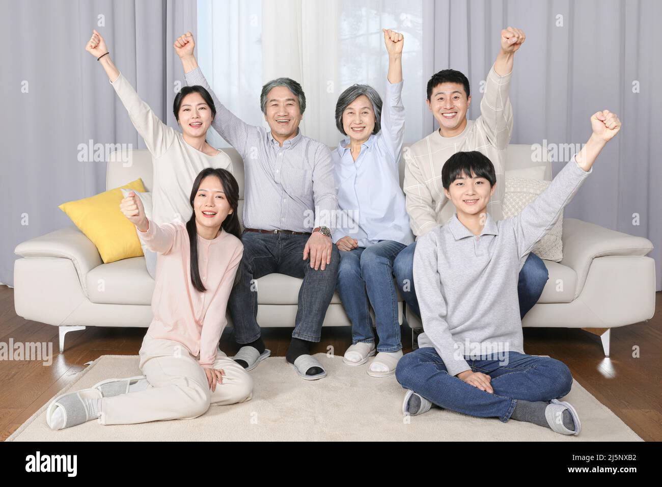 Asian Korean Family cheer up Pose Stock Photo - Alamy