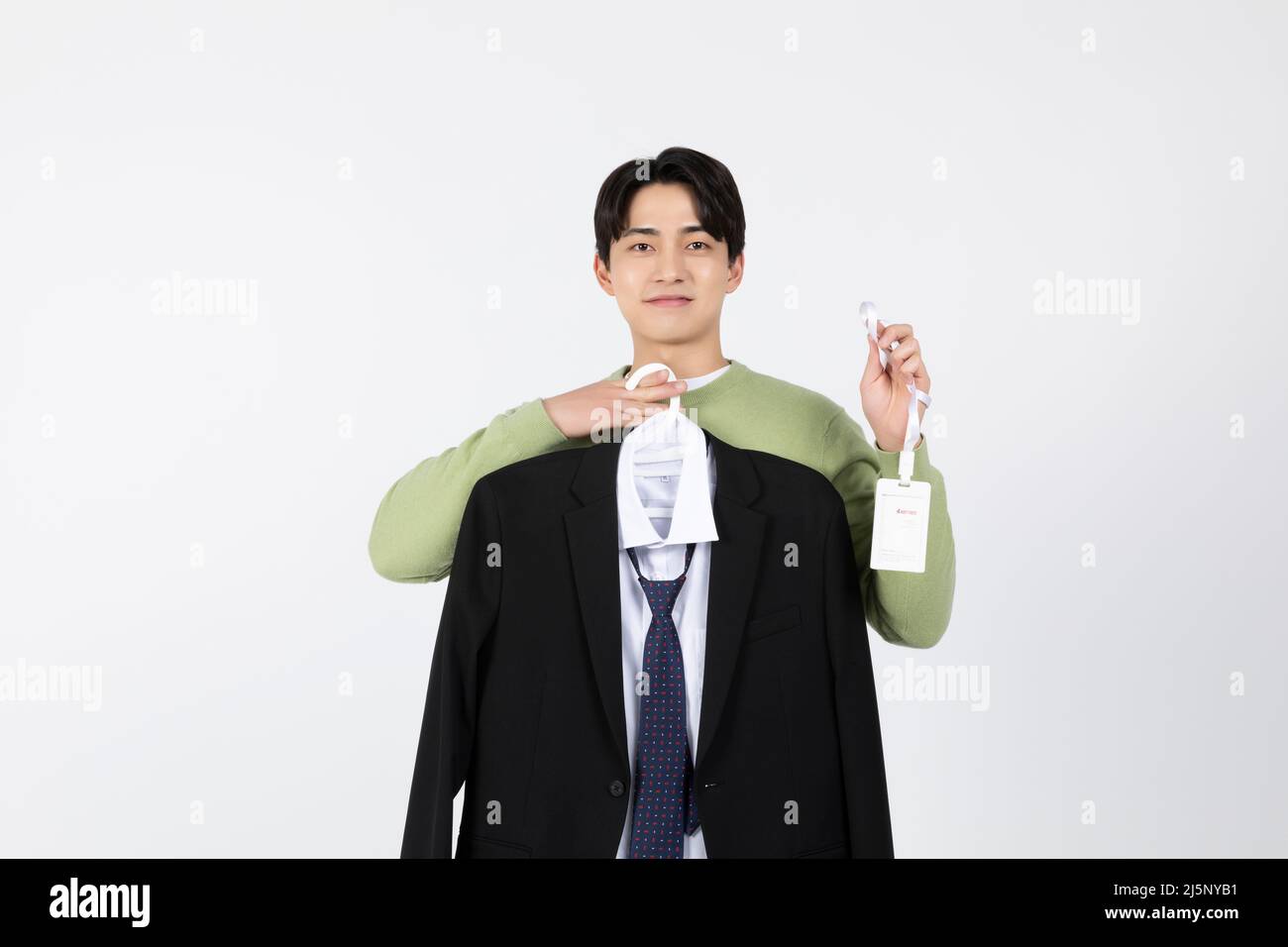 job interview asian korean young man in suit and employee ID preparing ...