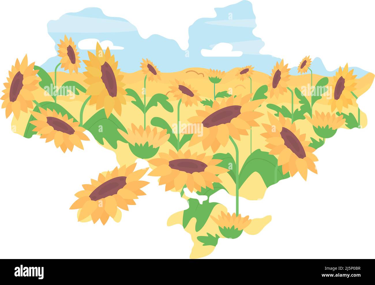 Map of Ukraine and sunflowers 2D vector isolated illustration Stock ...