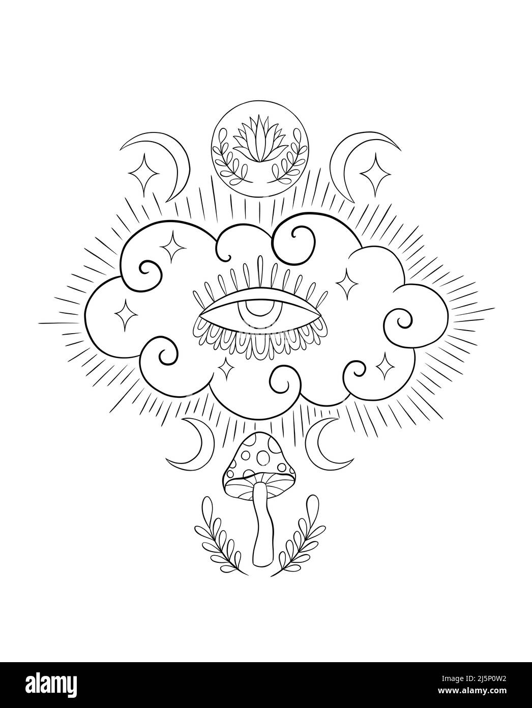 Mystic aesthetic witch mage composition print. Hand draw black color ...