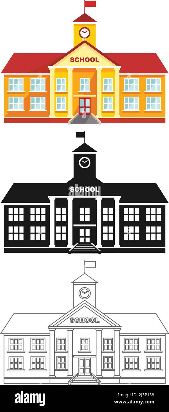 Detailed illustration of classical school building isolated on white ...