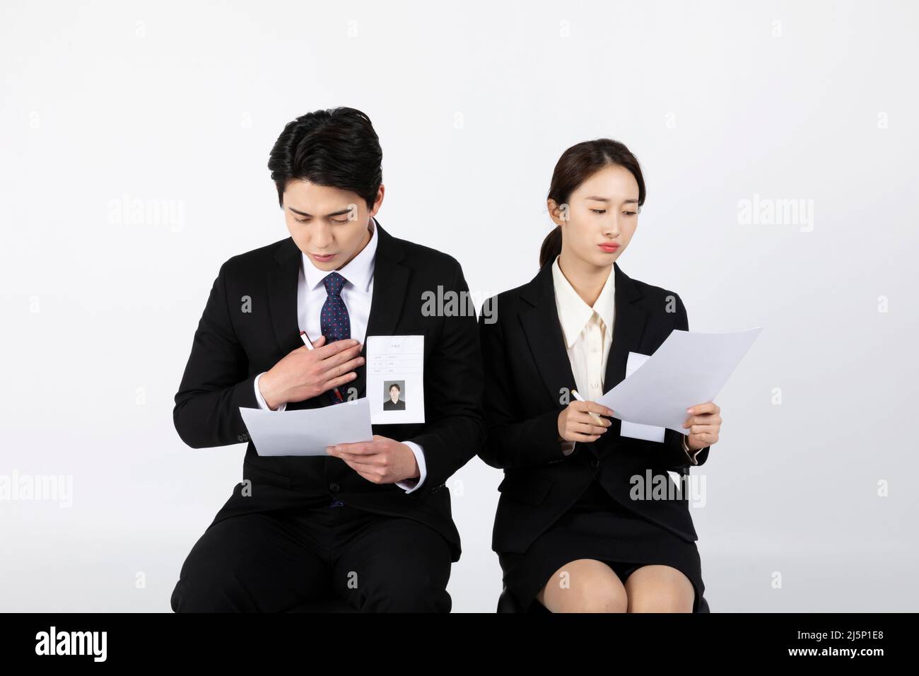 Asian Korean young generations woman and man job interview concept ...