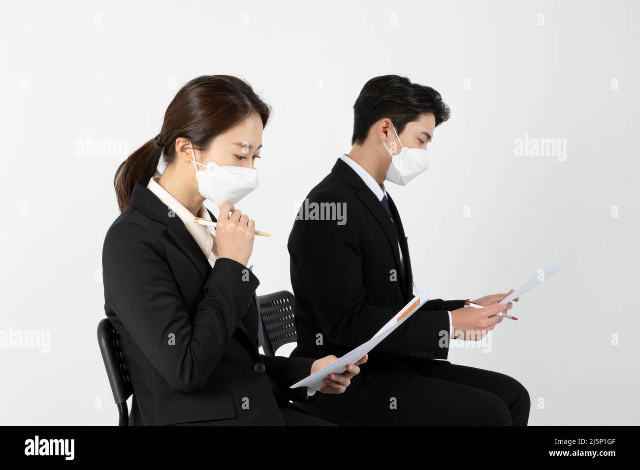 Asian Korean young generations woman and man job interview concept ...