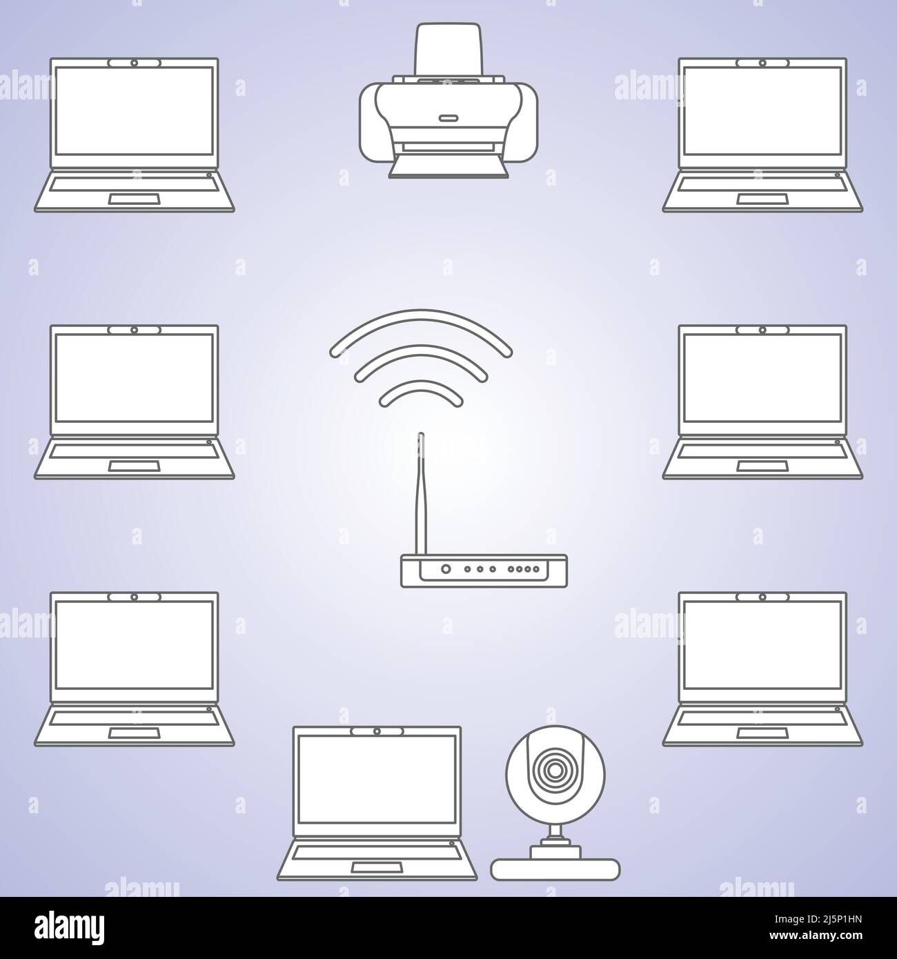 Digital computer equipment set. Set of different silhouettes digital ...