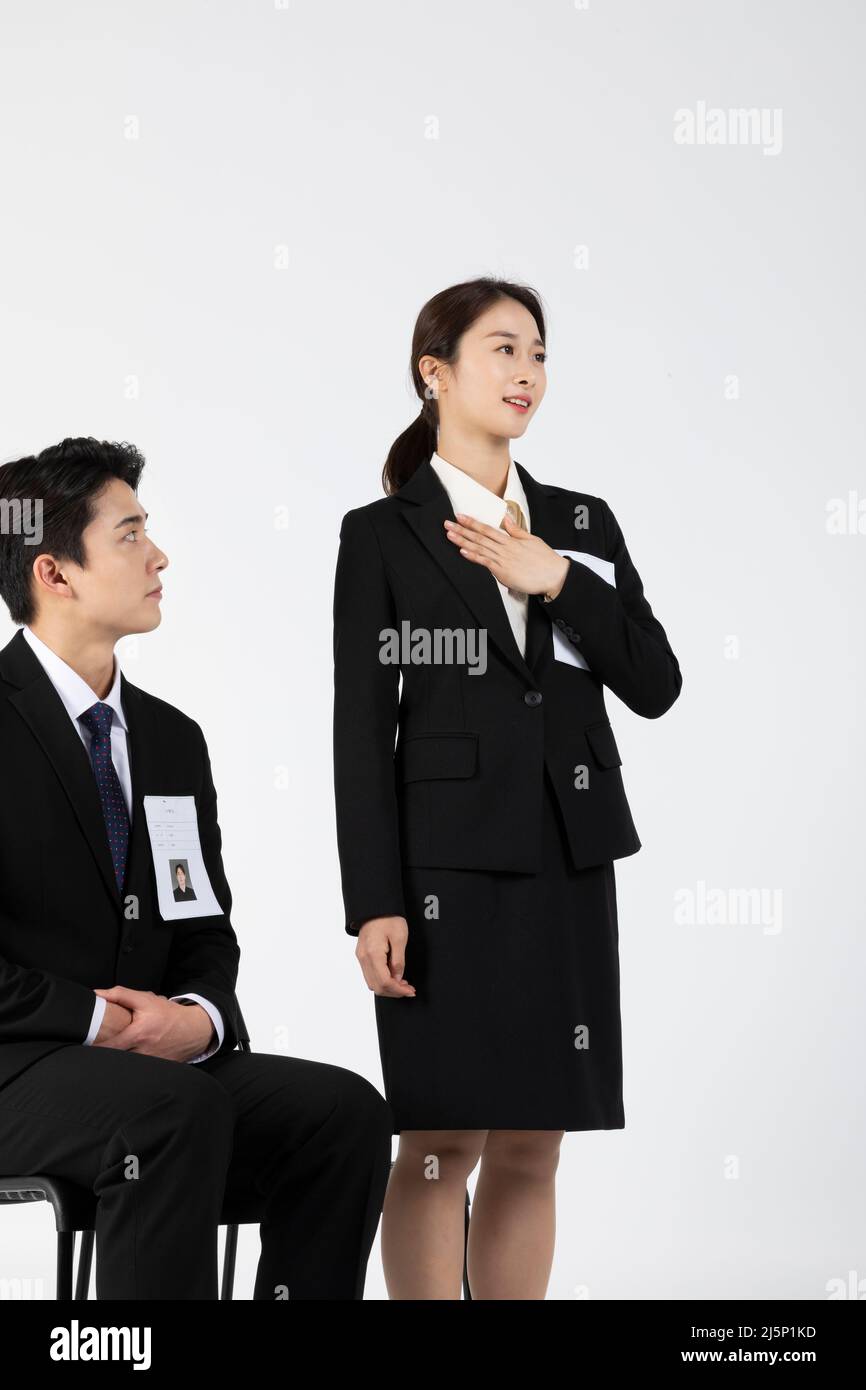 Asian Korean young generations woman and man job interview concept ...