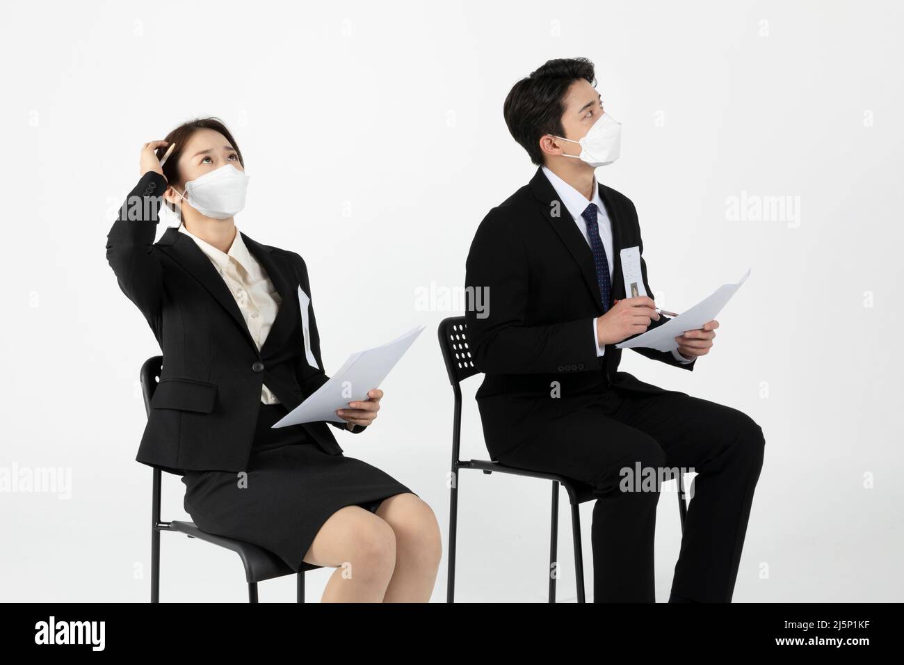 Asian Korean young generations woman and man job interview concept ...