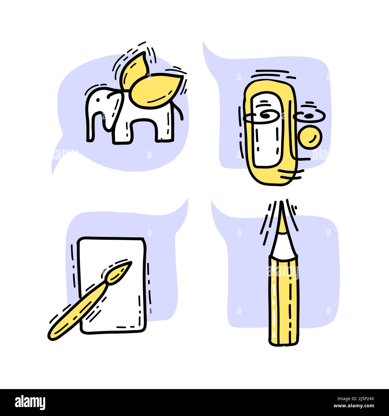 Set concept pictograms of illustration creative symbol in doodle style ...