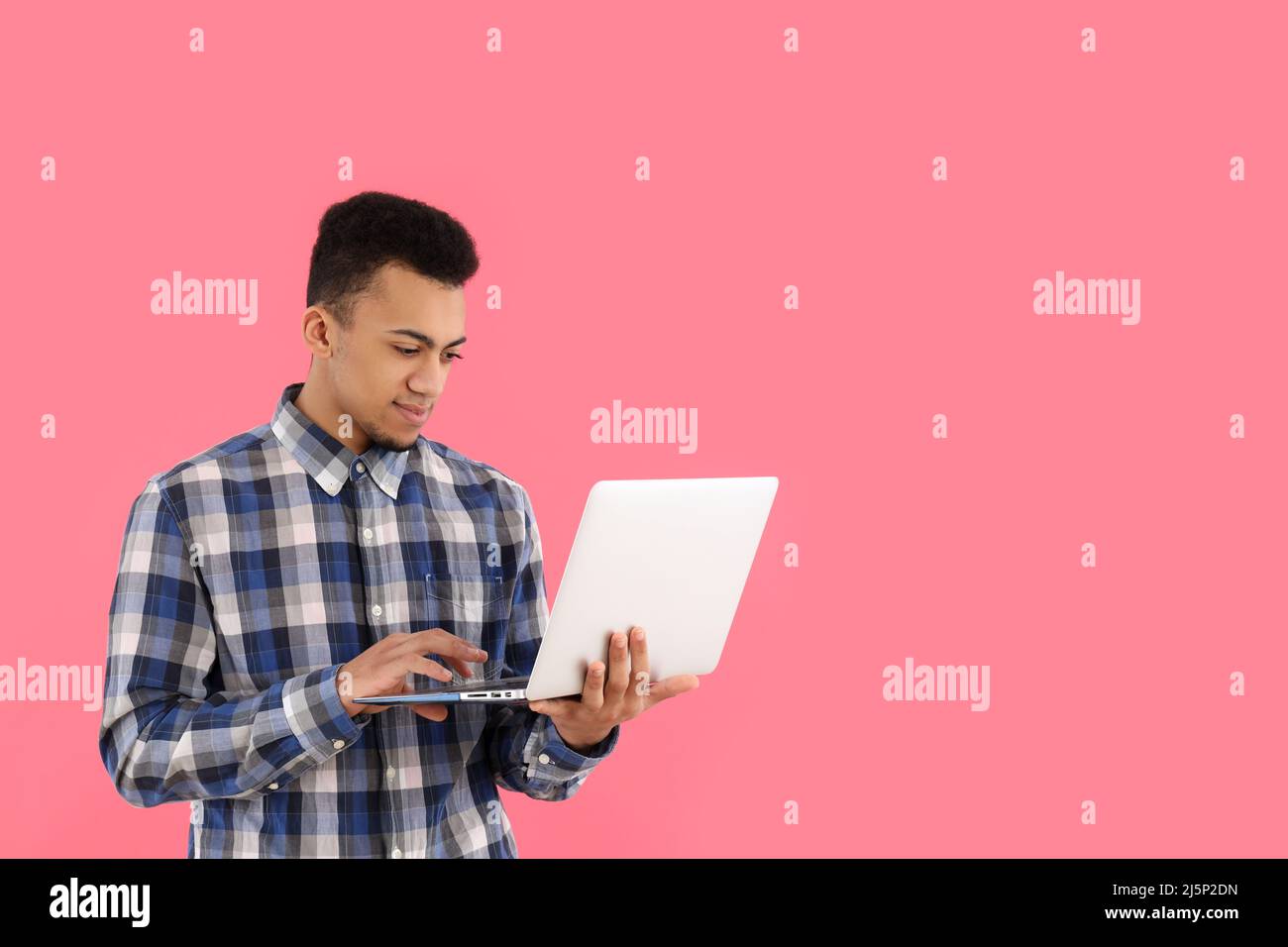 Concept of people with young man, space for text Stock Photo - Alamy
