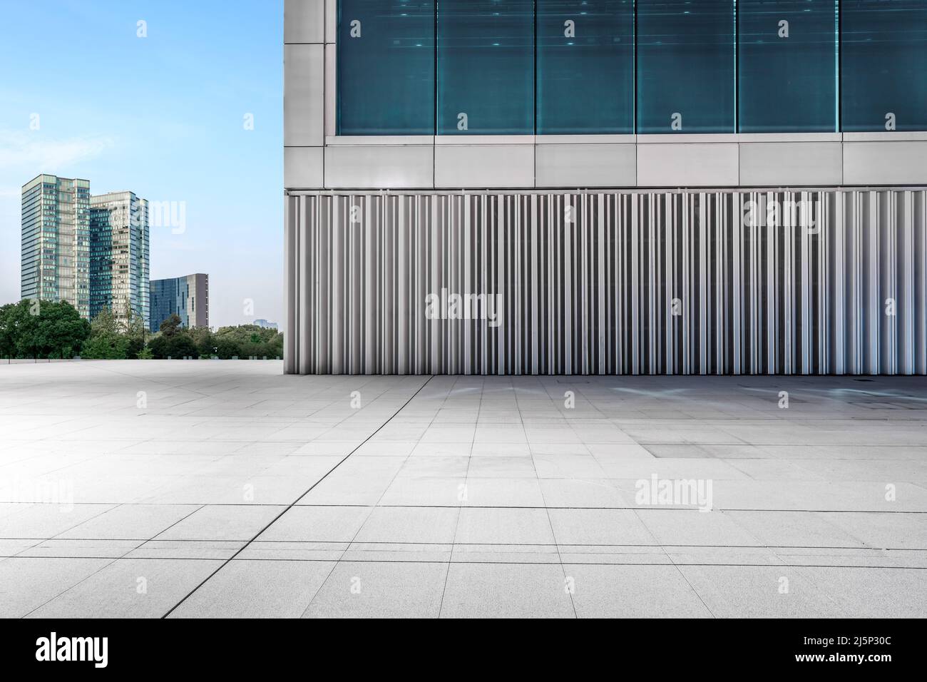 Empty square floor and glass wall building in Hangzhou, China Stock ...
