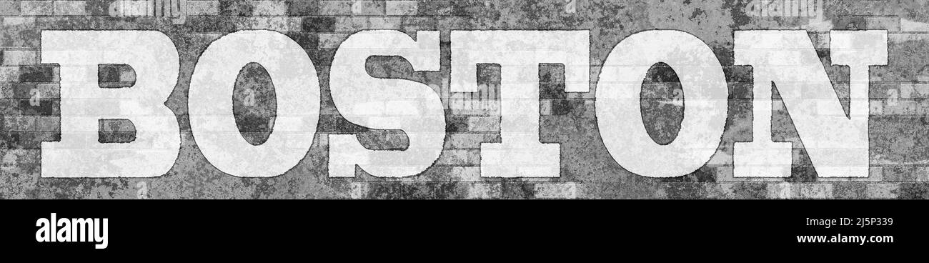 White lettering on a gray brick wall with the name of the city BOSTON ...