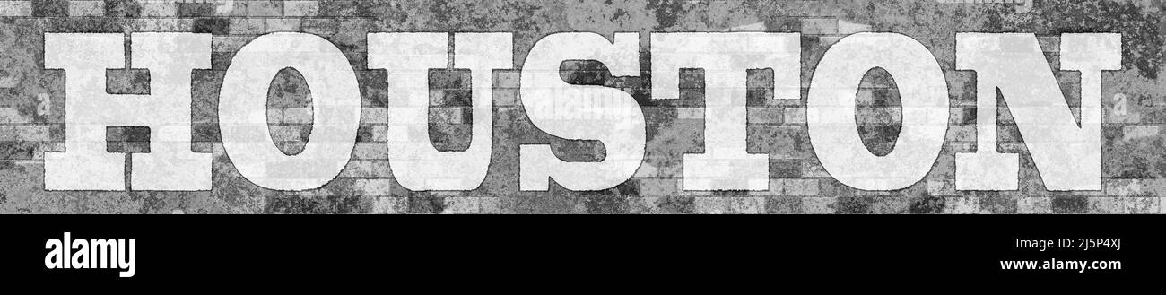 White lettering on a gray brick wall with the name of the city HOUSTON ...