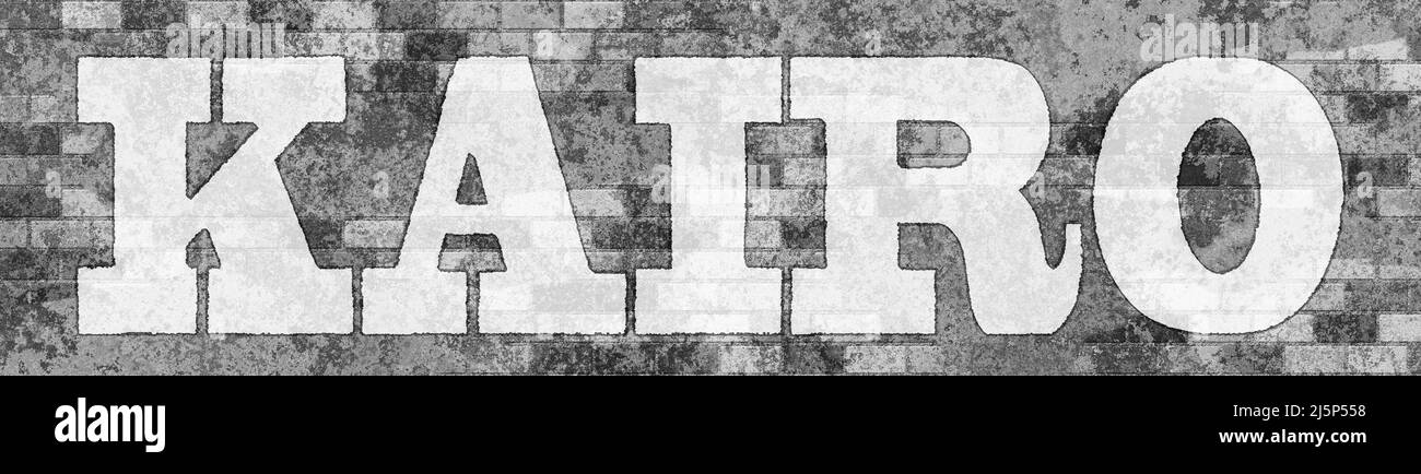 White lettering on a gray brick wall with the name of the city KAIRO ...