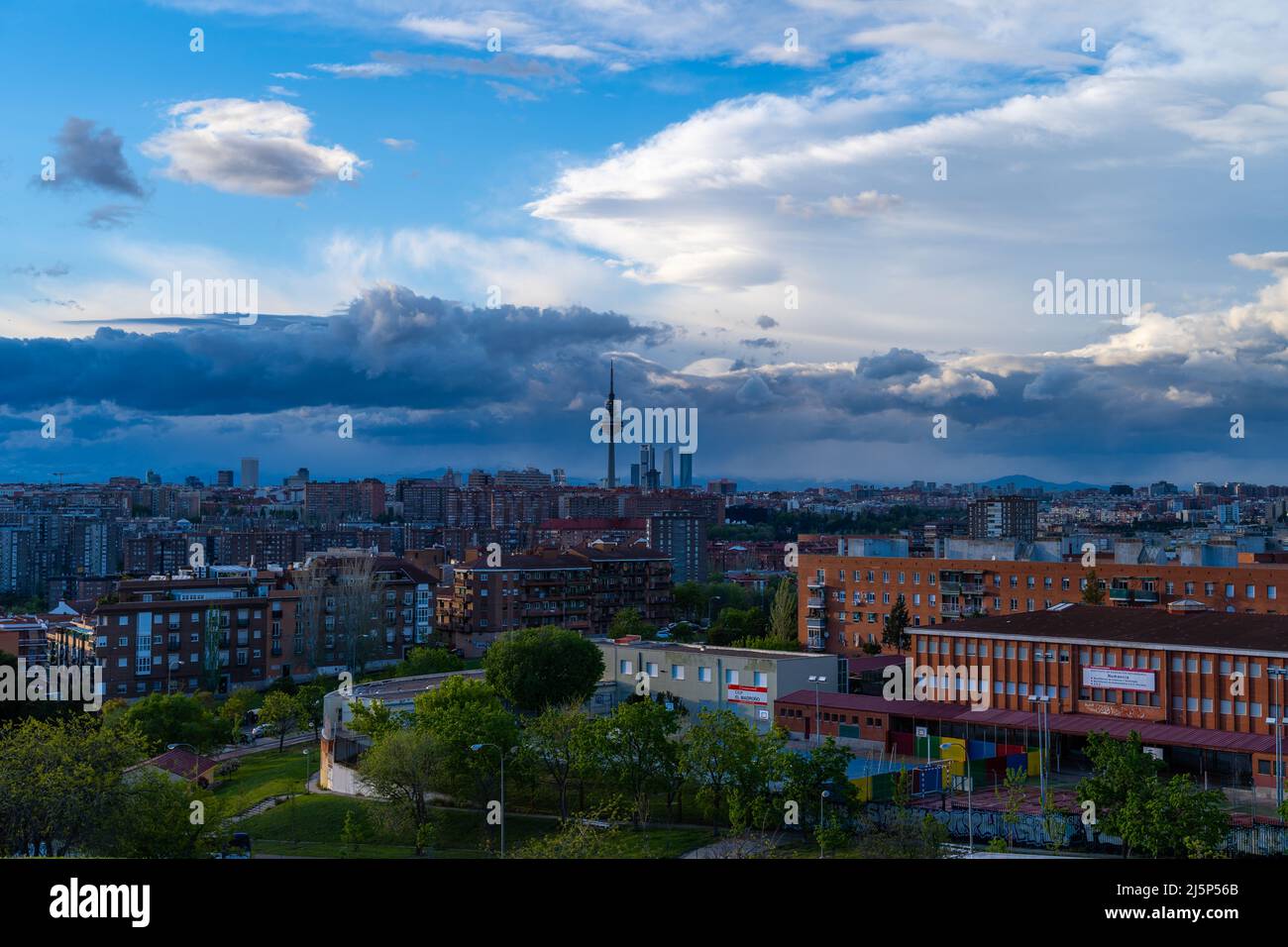 Madrid cityscape with some emblematic buildings: skyscrapers, piruli ...