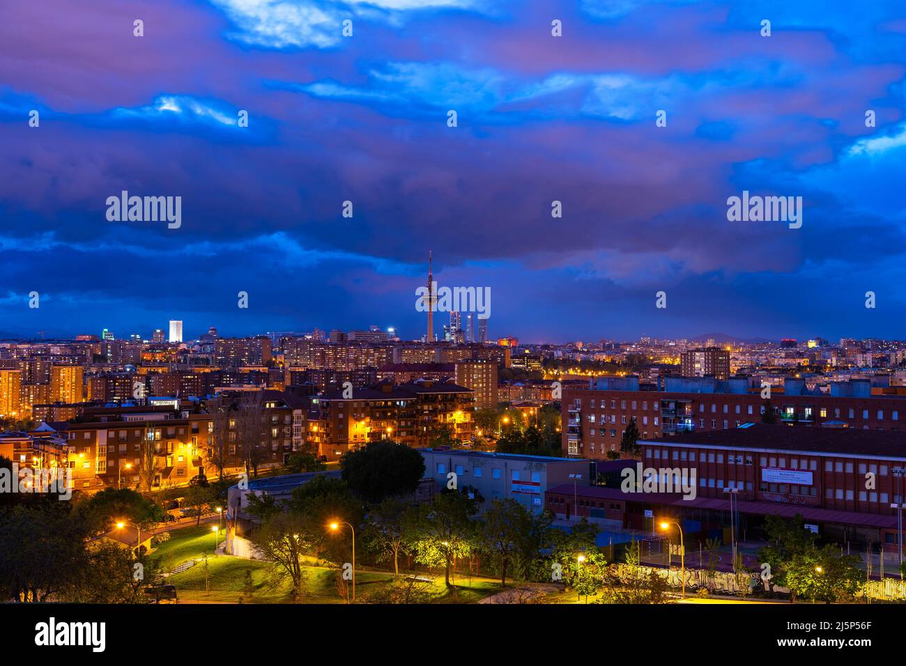 Madrid cityscape with some emblematic buildings: skyscrapers, piruli ...