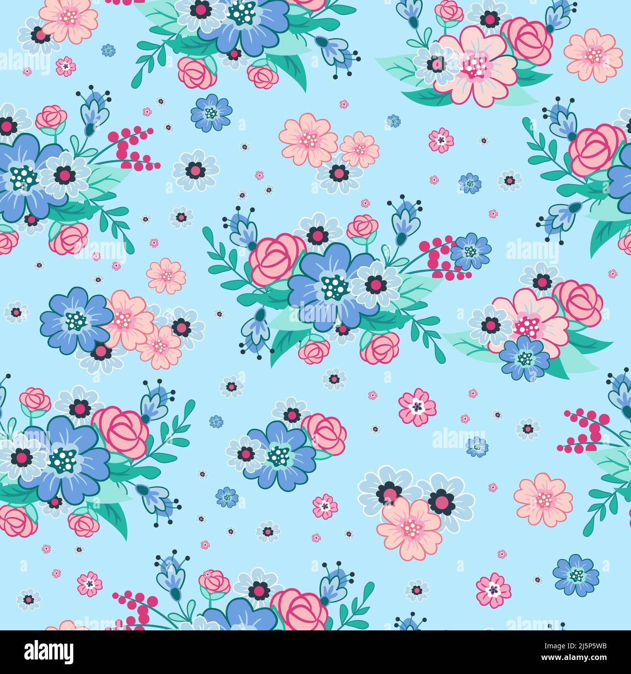 Decorative abstract flowers print. Seamless floral pattern on blue ...