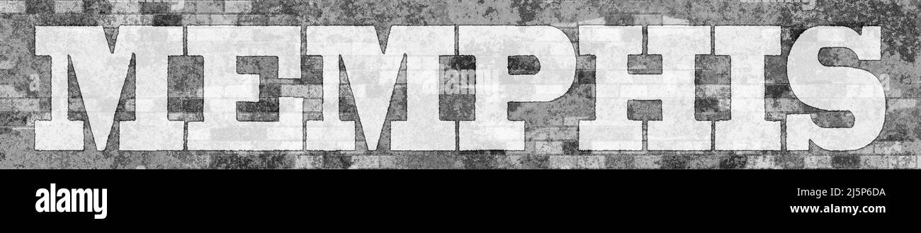 White lettering on a gray brick wall with the name of the city MEMPHIS ...