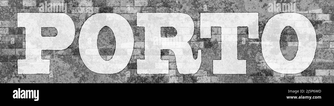 White lettering on a gray brick wall with the name of the city PORTO ...