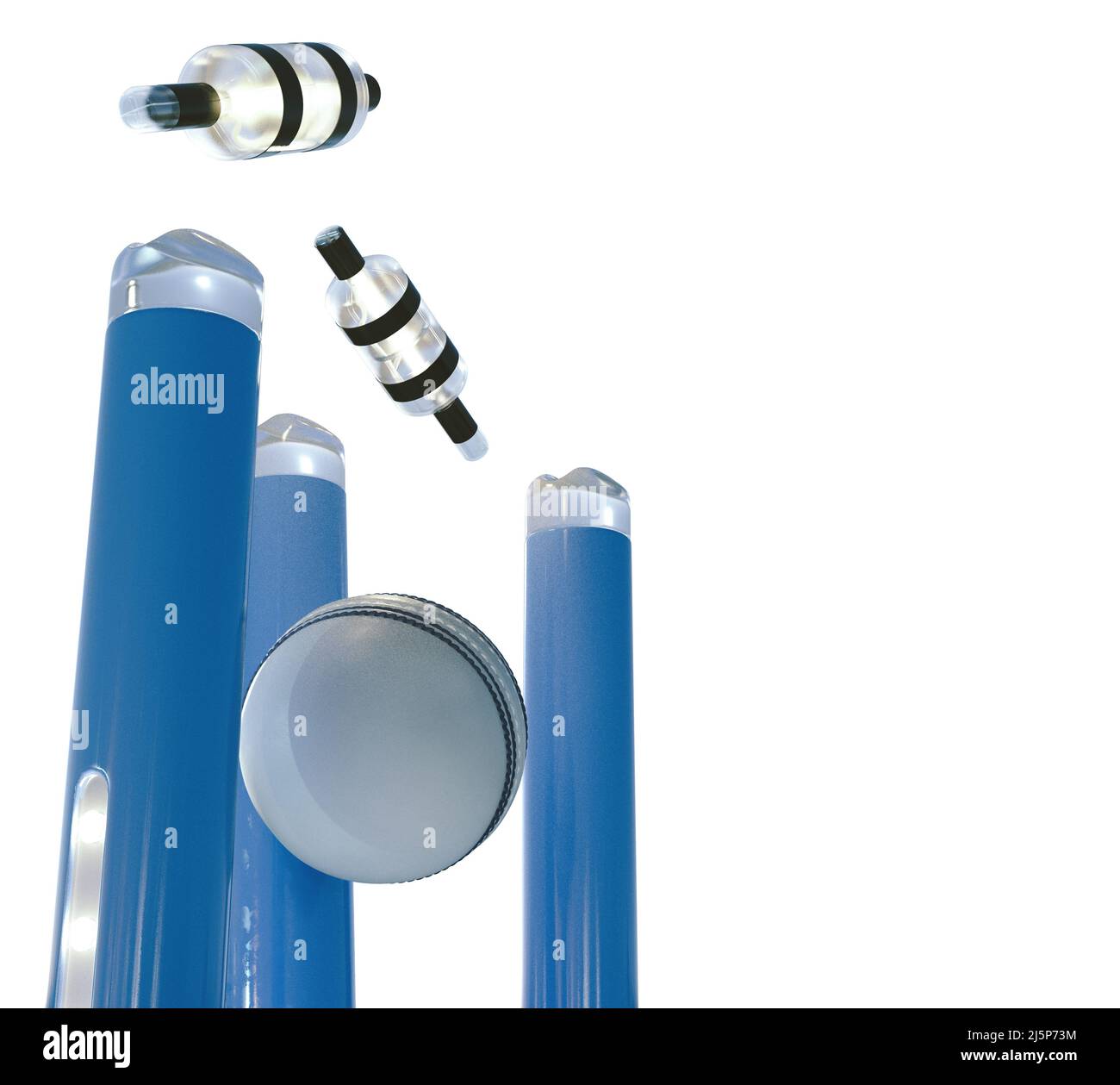 Blue electronic cricket wickets with dislodging bails and illuminating ...