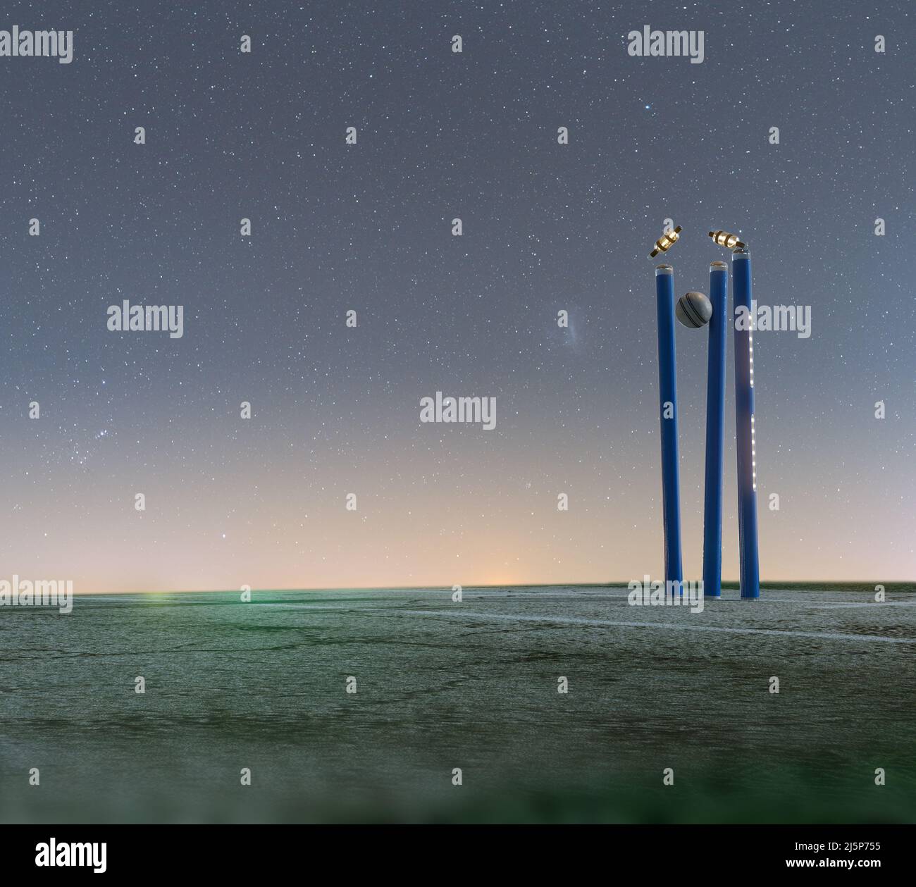 Blue electronic cricket wickets with dislodging bails and illuminating ...