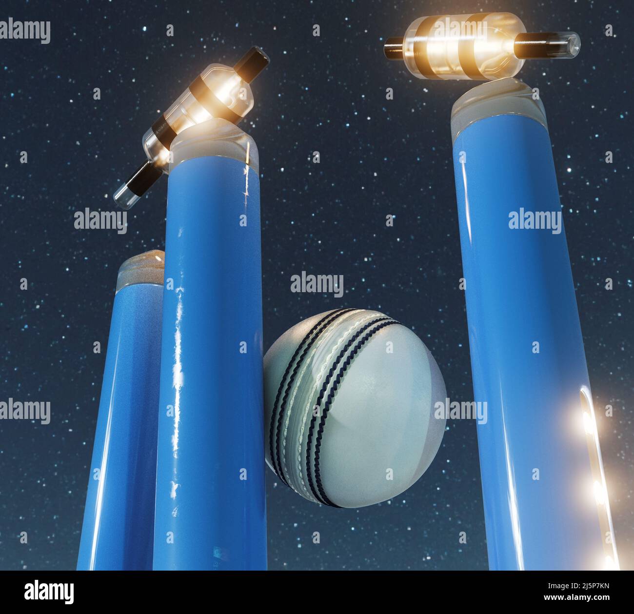 Blue electronic cricket wickets with dislodging bails and illuminating ...