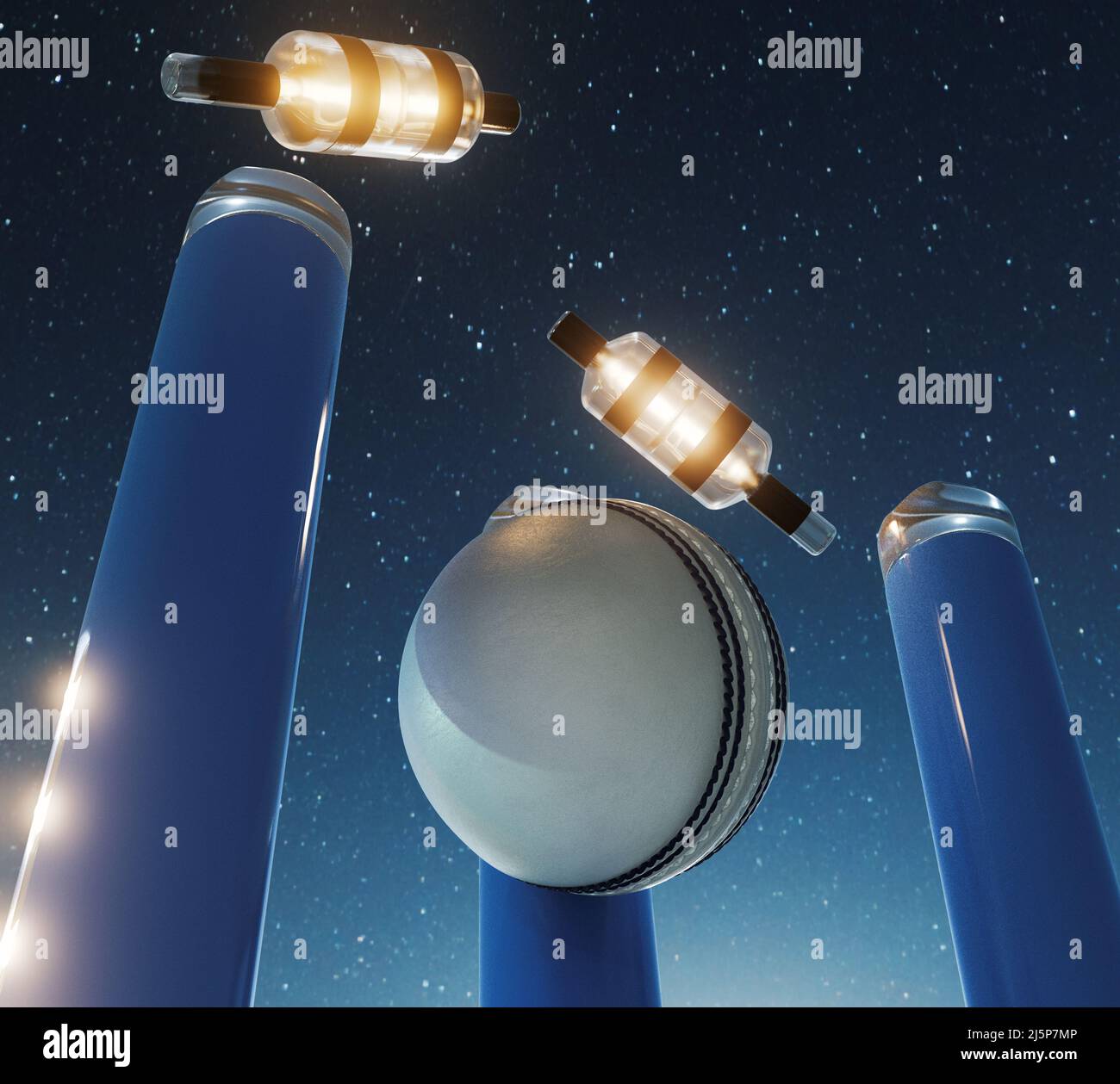 Blue electronic cricket wickets with dislodging bails and illuminating ...