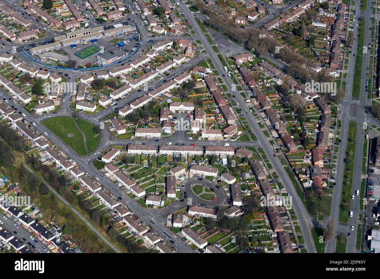 An aerial view of local authority housing, Liverpool, north west ...