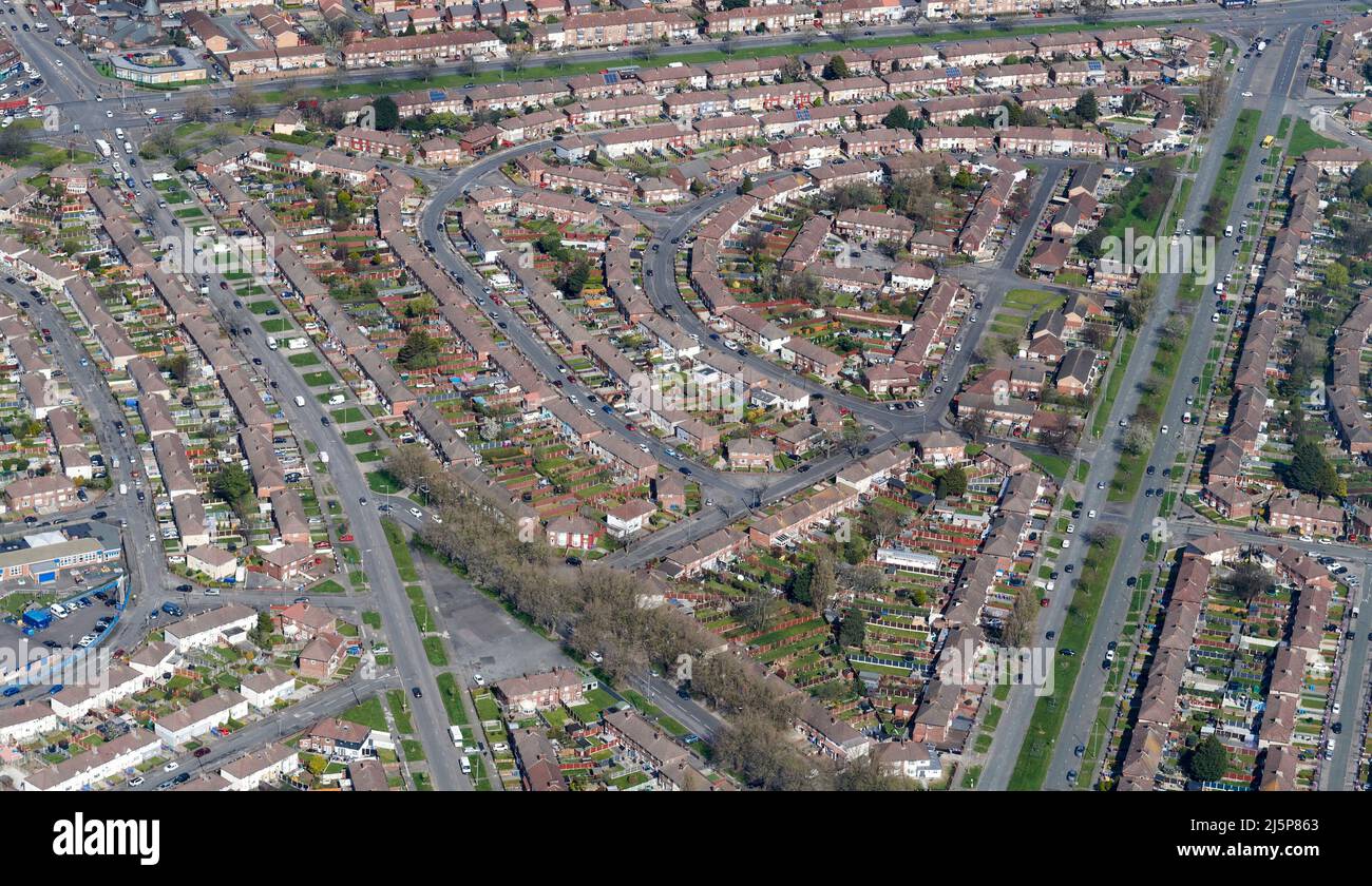 An aerial view of local authority housing, Liverpool, north west ...
