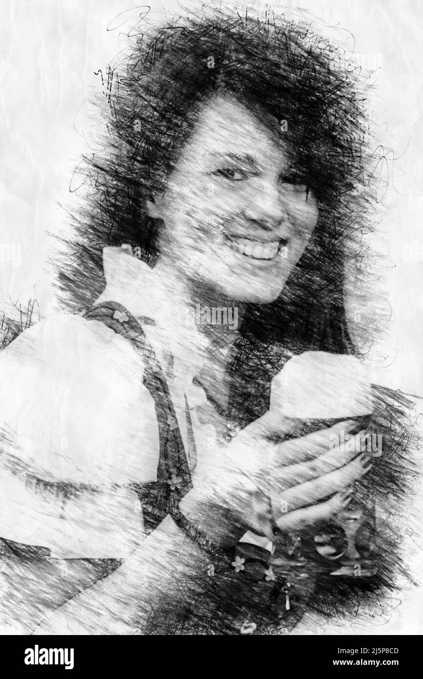young woman in bavarian dirndl holding a mug with beer in pencil ...