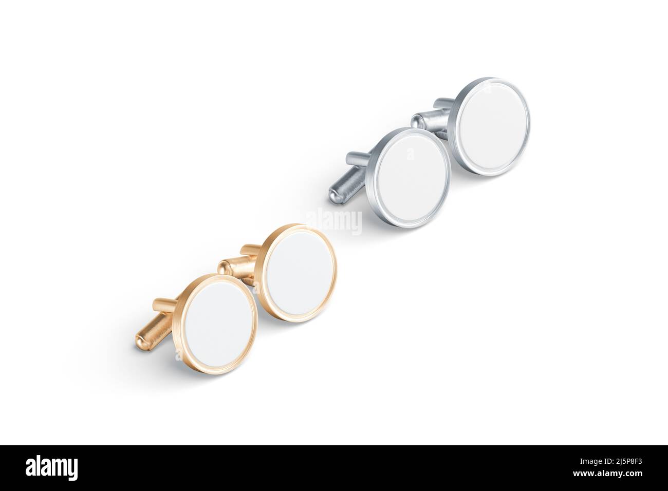 Blank round gold and silver cufflinks toggle mockup pair, isolated ...