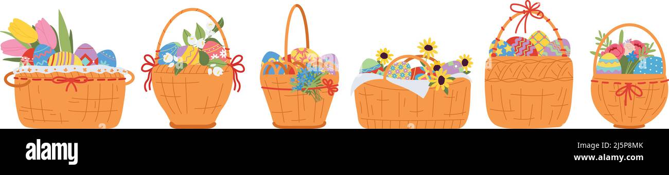 Easter eggs baskets. Color egg in basket with flower. Spring fun ...
