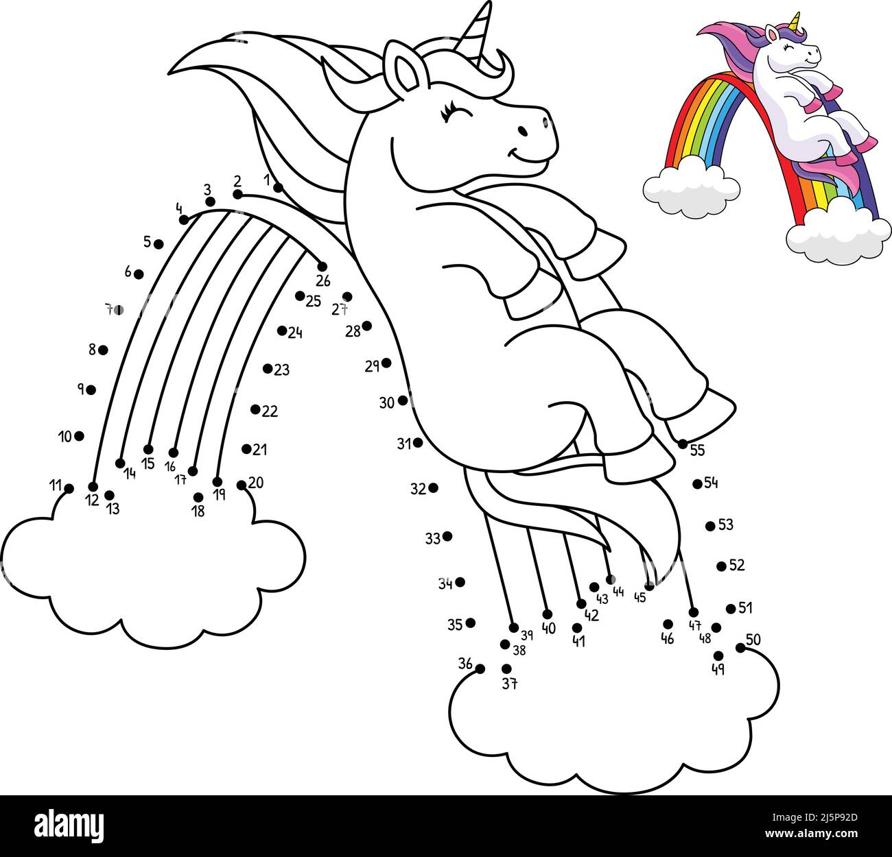 Dot to Dot Unicorn Sliding The Rainbow Isolated Stock Vector Image ...