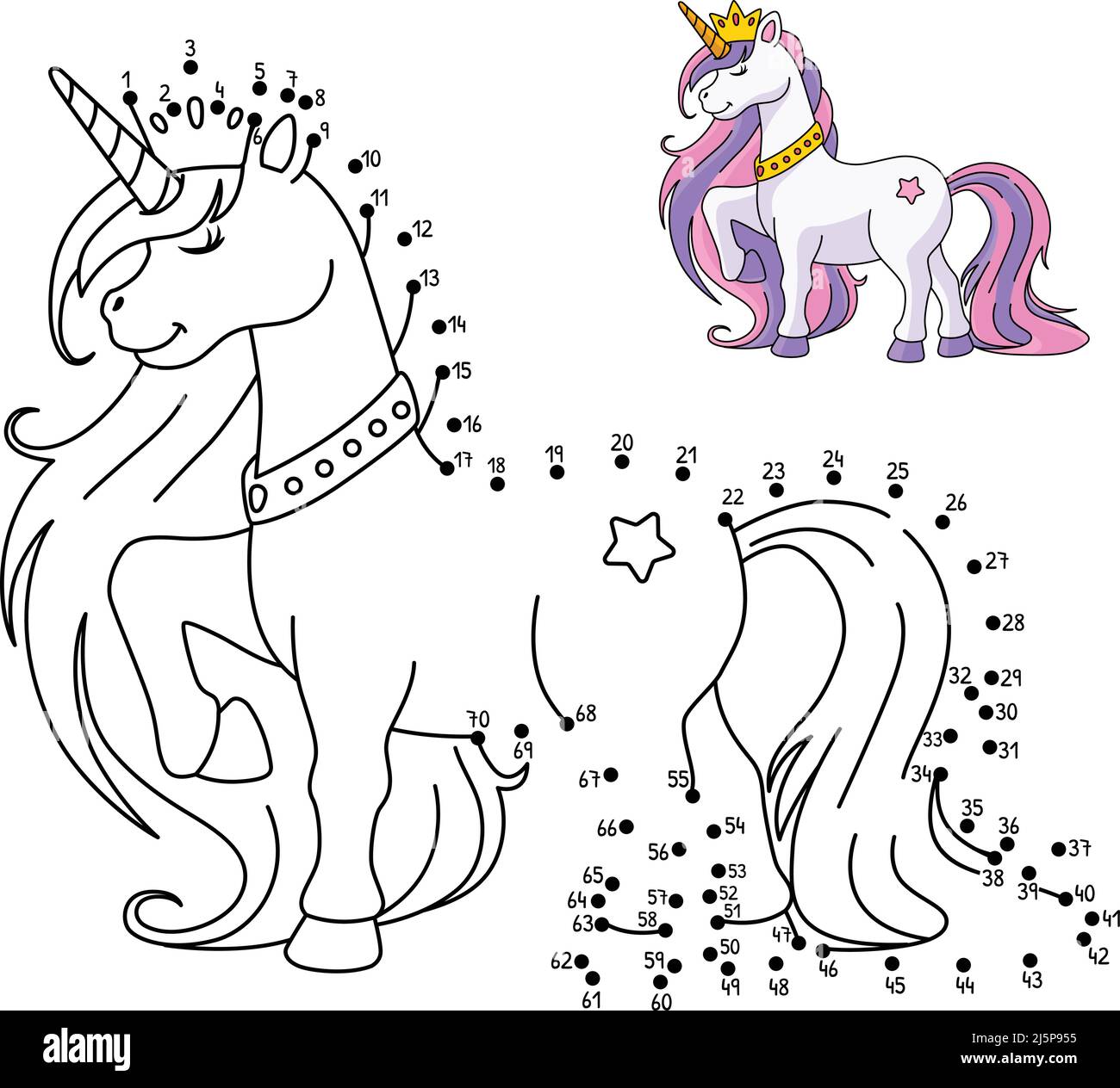 Dot to Dot Unicorn Princess Isolated Coloring Stock Vector Image & Art ...