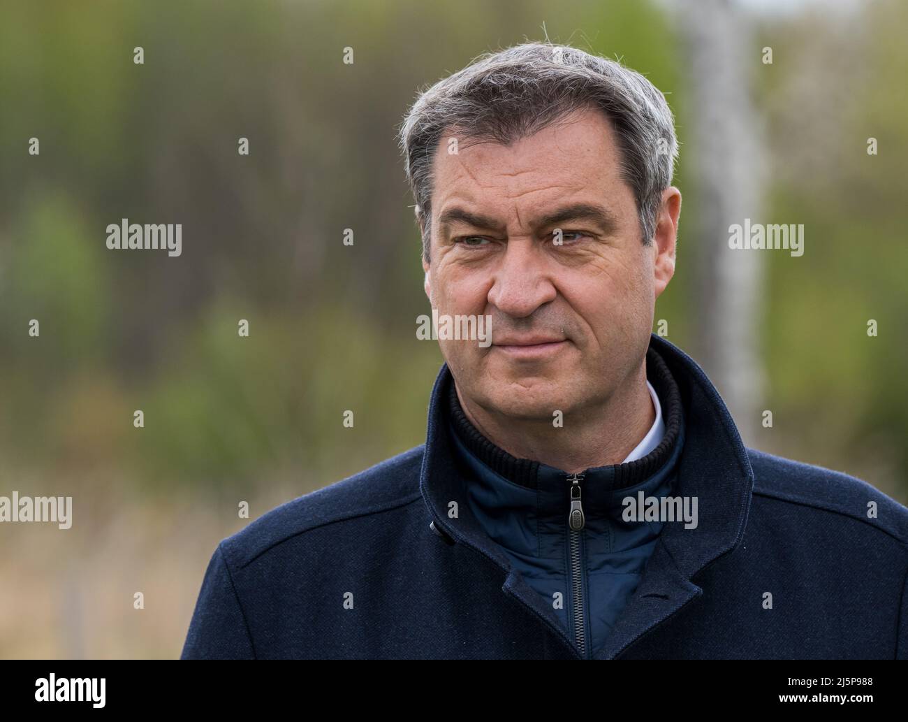 Poing, Germany. 25th Apr, 2022. Markus Söder, (CSU) Prime Minister of ...