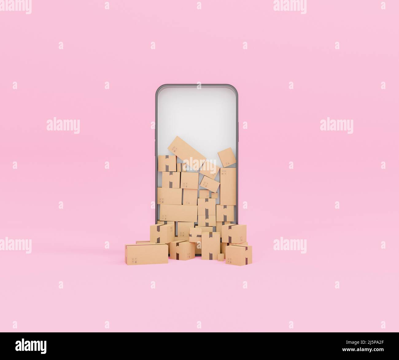Cellphone frame with stack of cardboard boxes with different shapes ...