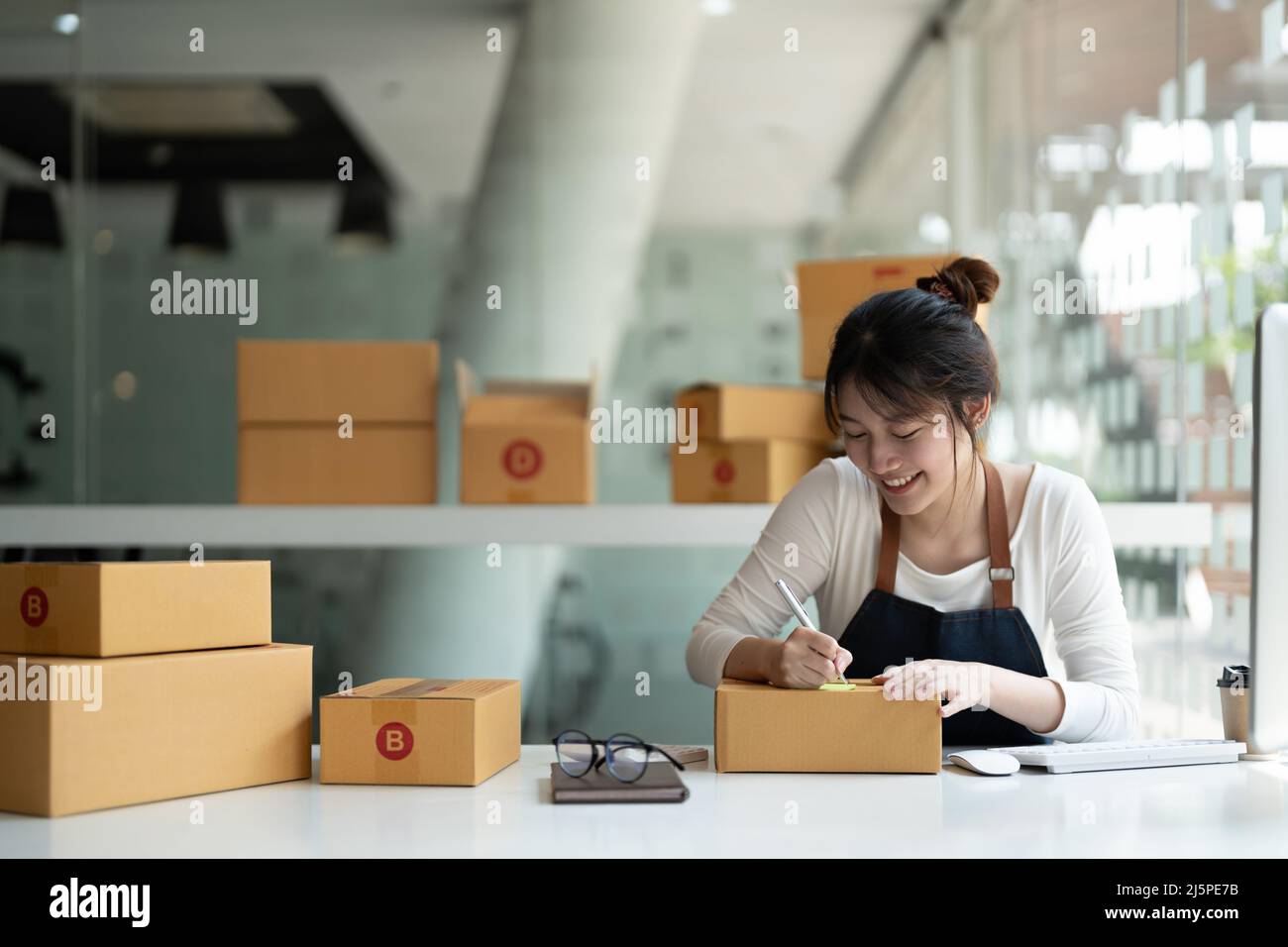 Starting Small business entrepreneur freelance, Portrait young asian ...