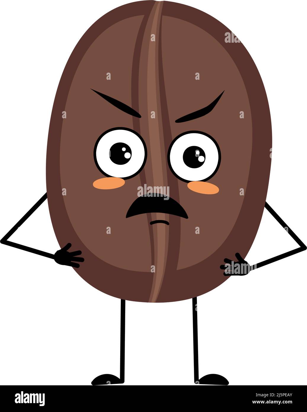 Coffee bean character with angry emotions, grumpy face, furious eyes ...