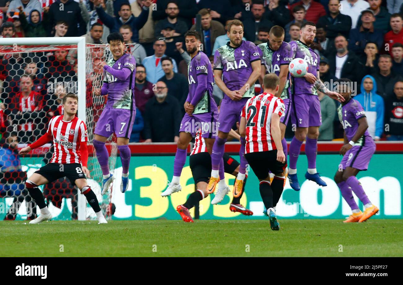 London, England - APRIL 23: Christian Eriksen of Brentford takes a free ...