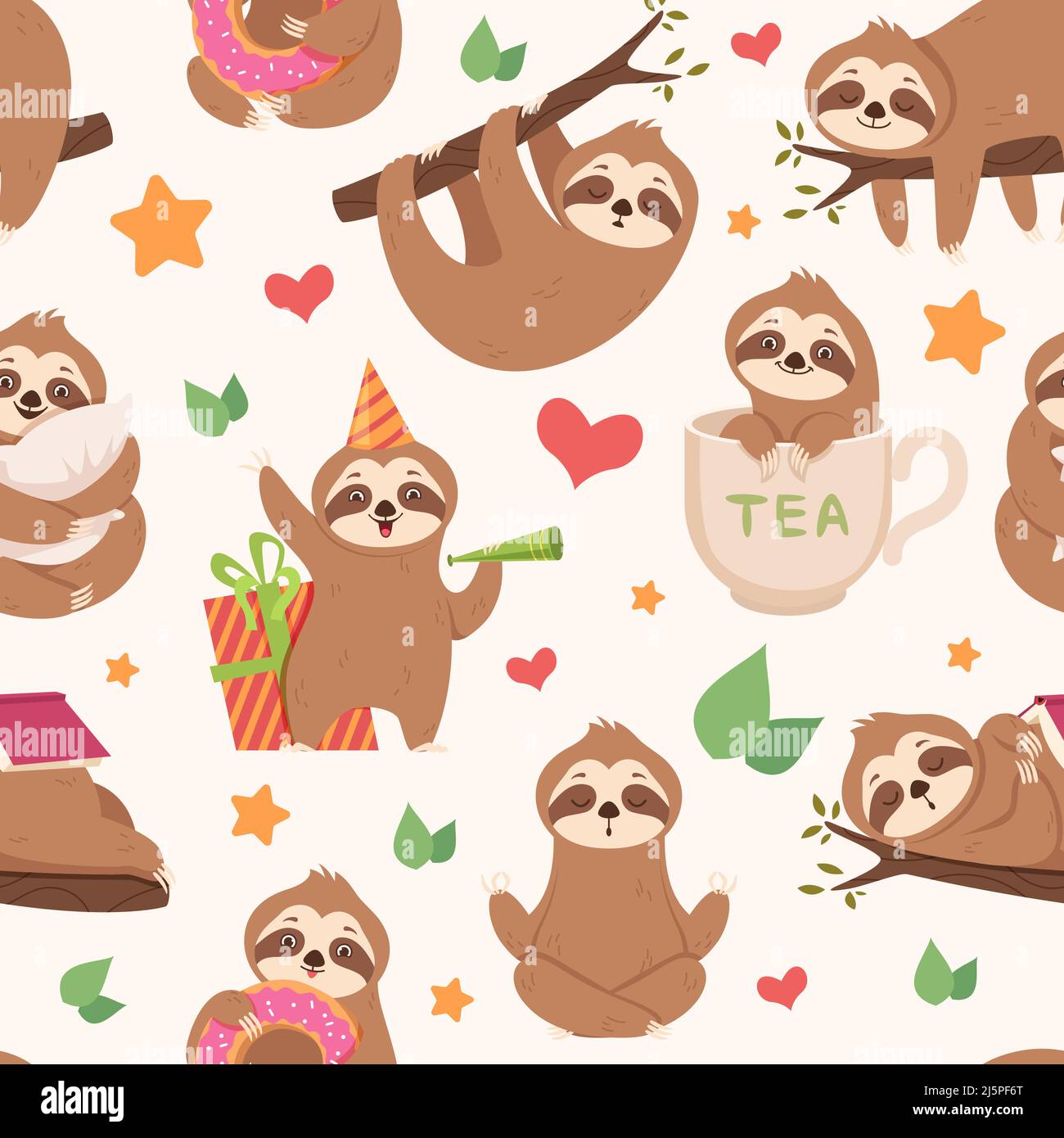 Sloth pattern. Funny lazy wild animal in various action poses exotic ...