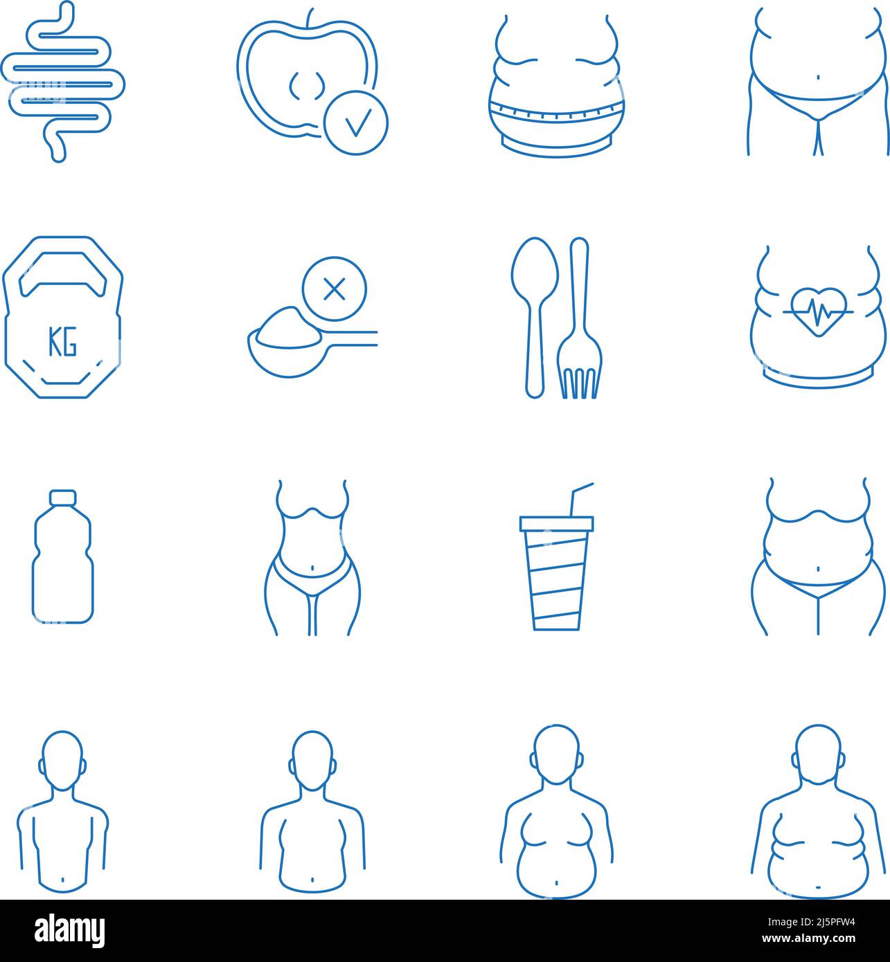 Overweight icons. Fats stages diet waist problems fitting belly garish ...